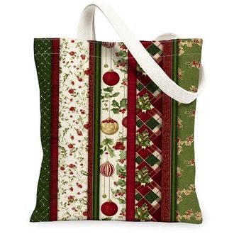 Generic Sacs fourre-tout en toile motif fleurs de No&euml;l, sacs d&eacute;picerie r&eacute;utilisables, l&eacute;gers et lavables avec bandouli&egrave;re en toile, vert, 13x15 Inch