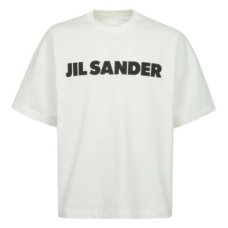 Jil Sander Homme, Tops, Blanc, Taille: XL T-shirt en coton avec logo imprim&eacute; et col rond