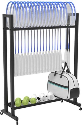 Generic Tennisschl&auml;ger-Aufbewahrungsregal Mit R&auml;dern, Bodenstehender Badmintonschl&auml;gerhalter, 2-stufiger Sportger&auml;tewagen, 50 Kg Tragf&auml;higkeit, for Fitnessstu