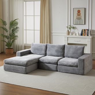Fengbay Boneless Couch with Chaise, L-f&ouml;rmiges Modernes Gepolstertes Sofa aus Cord Mit DREI Kissen, Cord-Sofa F&uuml;r Wohn- und Schlafzimmer, Keine Montage erford