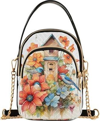 Mnsruu Sac à bandoulière pour femme, nichoir à oiseaux, fleur, aquarelle, sac à main, petit sac à bandoulière avec sangle réglable
