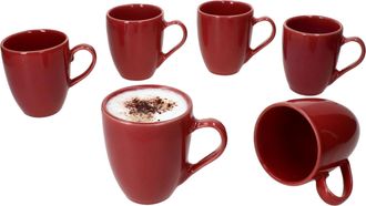 Mäser 6er Set Natural Kaffeebecher I 270 ml I dunkelrote Steingut-Becher mit Henkel für 6 Personen I Tassen für Heißgetränke wie Tee, Kakao & Co