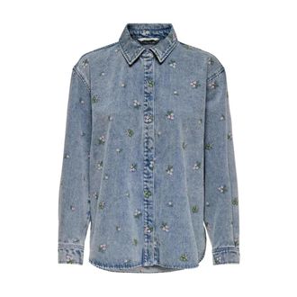 Only Only, Femme, Blouses et Chemises, Bleu, Taille: 40 FR Chemise en coton &agrave; motif floral avec boutons automatiques