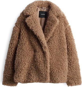 someday Damen Jacke | VANTELO Soft Loose Teddyjacke im Caban Stil Pale Greige Melange, 38