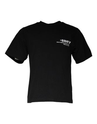 Dolce & Gabbana Mens Black Amore Print Cotton Crew Neck T-Shirt