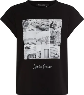 Marc Aurel Femme, Tops, Noir, Taille: 40 FR T-shirt en coton avec appliqu&eacute; photo