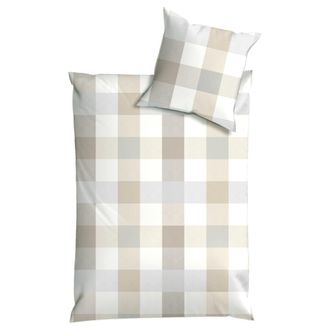 Dyckhoff Bettw&auml;sche Set Plaid, Flanell 100% Baumwolle, &Ouml;ko-Tex Zertifiziert, Grey/Beige, 135x200 cm + 80x80 cm