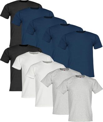 Fruit Of The Loom Heavy Cotton Tee Shirt 10er-Pack Herren, 4X Navy + 2X Schwarz + 2X Weiß + 2X Heather Grey, 3XL