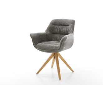 DELIFE Drehstuhl Kaira-Flex Boucl&eacute; Soft Schlamm Holzgestell kantig Natur 360&deg; drehbar, Esszimmerst&uuml;hle
