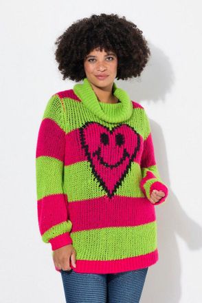 Angel Of Style Rollkragenpullover Pullover Straight Fit Blockstreifen Herz-Smiley