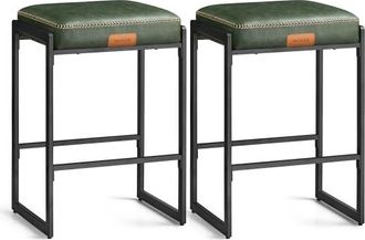 Vasagle EKHO Kollektion - Barhocker 2er Set, Barstuhl, Küchenstuhl, Kunstleder mit Nähten, Mid-Century-Modern-Stil, 66 cm hoch, Hausbar, Esszimmer, einfacher 