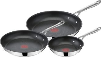 T-fal Jamie Oliver Cooks Direct On Pfannenset 20/24/28 cm, Thermo-Signal bei idealer Brattemperatur, Antihaft, Bratpfannen Induktion, rostfrei, backofenfest