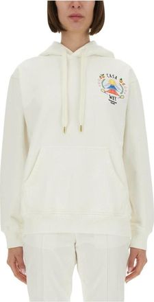 Casablanca Femme, Sweatshirts et sweats &agrave; capuche, Beige, Taille: 38 FR Sweat &agrave; Capuche en Coton avec Imprim&eacute; Graphique