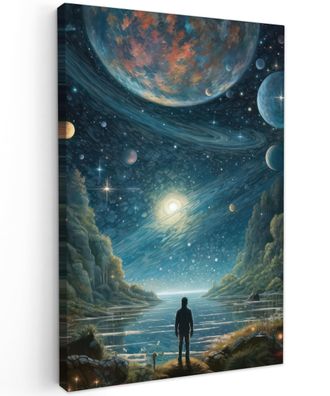 MuchoWow &copy; Leinwandbild Klein 20x30 cm Mini Dekoration Wohnzimmer Bilder Pictures Wall Decoration Living Room Wohnungs Deko Moderne Bild Berge - Wasser - Mond 