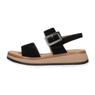 Gabor Schwarze Wildleder-Sandalen mit Kn&ouml;chelriemen - - Shoes - Damen - Schwarzk - 37 1/2 EU