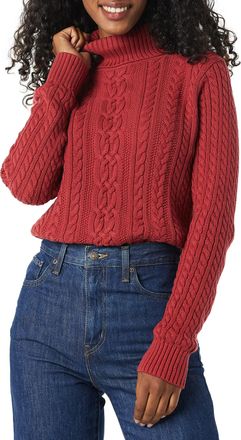 Amazon Essentials Damen Leichter Rollkragenpullover Mit Zopfmuster (Erhältlich In Übergröße), Dunkelrot, XXL