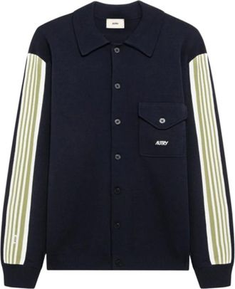 Autry Homme, Vestes, Bleu, Taille: M Veste Chemise en Viscose Tricot&eacute;e