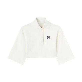 Palm Angels Femme, Tops, Blanc, Taille: 38 FR Polo Court Monogramme Cropped