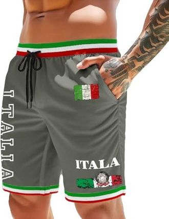 Generic Short pour homme - Drapeau de lItalie - Short de bain - Short de plage - D&eacute;contract&eacute; - Respirant - Pantalon de loisirs - Boxer d&eacute;t&eacute;, Vert arm&eacute;e., L