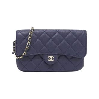 Chanel Pre-owned &Eacute;tui T&eacute;l&eacute;phone Chanel Timeless Classic en Cuir Caviar - Femme - Pre-owned - Bleu - Taille: ONE Size
