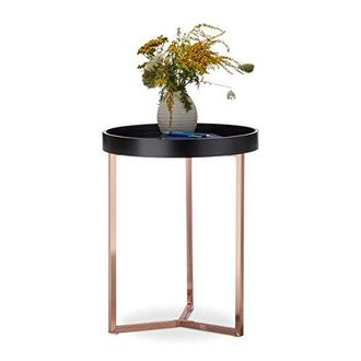 Relaxdays Beistelltisch mit Tablett, abnehmbar, rund, Couchtisch, Chromgestell, Bugholz, HBT: 50 x 40 x 40 cm, schwarz