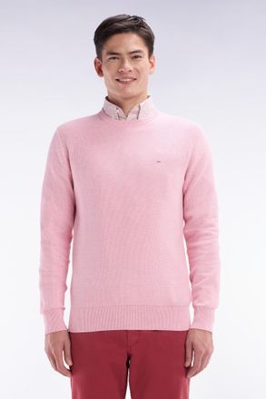Eden Park Pull Col Rond En Coton Nid Dabeille Rose Coupe Droite
