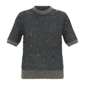 Balmain Femme, Pulls, Bleu, Taille: 34 FR Top &agrave; fil Lurex et Paillettes Scintillantes