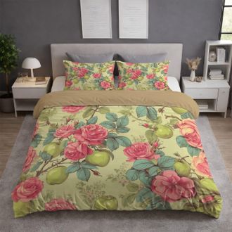 Generic Bettw&auml;sche 135 x 200 cm Bettw&auml;sche Set Bettbezug Set Weich Microfaser Bettbez&uuml;ge weich & b&uuml;gelfrei Vintage Pflanzen Rose Mikrofaser Mit Rei&szlig;verschluss