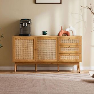 M&S Collection Buffet 2 portes 3 tiroirs 150x40x75 cm avec cannage naturel - LOUNEA