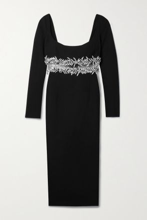 Oscar De La Renta Midikleid Aus Einer Wollmischung Mit Kristallen - Schwarz