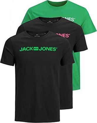 Jack & Jones Lot de 3 t-Shirts pour Homme, Lot de 3 (1 Vert islandais, 2 Noirs), XL