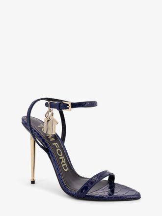 Tom Ford Womens Laminated Leather Sandals With Padlock Blue