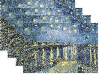 Montoj Van Goghs Sternennacht Muster Hitzebeständige Tischsets für Kinder Tischsets für Esstischmatten Fleckenabweisend