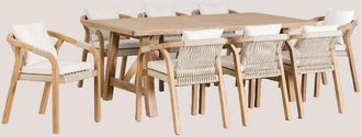 Sklum Sklum - Ensemble de Table Rectangulaire (200x100 cm) et 8 Chaises de Jardin en Bois dAcacia Dubai Blanc Gardenia