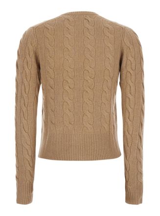 Polo Ralph Lauren Womens Crew Neck Cardigan Beige Wool & Cashmere And Tops Top