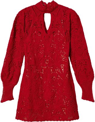 Twin-Set Minikleid mit geh&auml;kelten Blumen - Rot