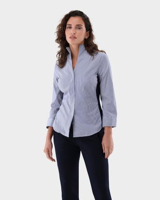 van Laack Gestreifte Hybridbluse mit seitlichem Jerseyeinsatz