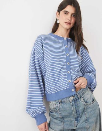 Abercrombie & Fitch kastige Strickjacke mit blauen Streifen