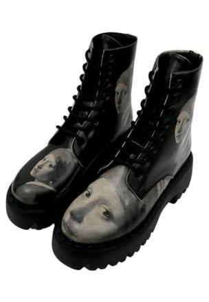 Dogo Femme Cuir Vegan Noir Bottes Longues - Girl With a Pearl Earring Motif