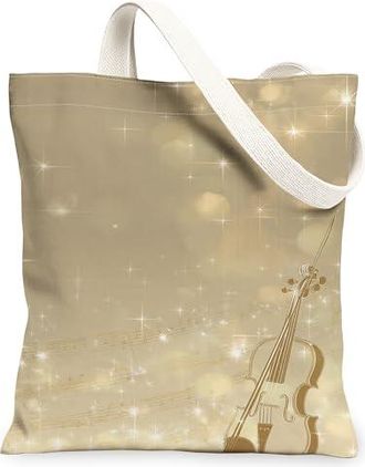 Generic Sacs fourre-tout &eacute;l&eacute;gants en toile pour instrument de musique, motif notes de musique vintage, sacs d&eacute;picerie r&eacute;utilisables, l&eacute;gers et lavables, beige