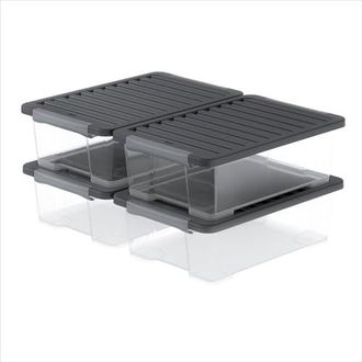 Rotho CORE Plus, Aufbewahrungsboxen 30 l, 4er Set, stabile Kunststoffboxen mit Deckel & verschlie&szlig;baren Griffen, lebensmittelecht, modular stapelbar, 59&times;39,