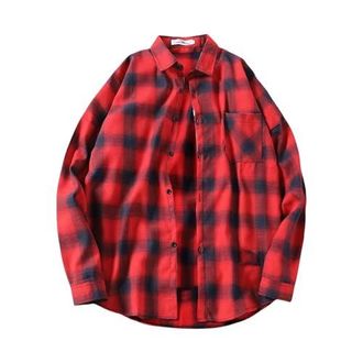 Generic Chemise &agrave; carreaux &agrave; manches longues pour homme, chemise boutonn&eacute;e tartan classique de couleur contrast&eacute;e, chemise confortable et ample, hauts d&eacute;contr