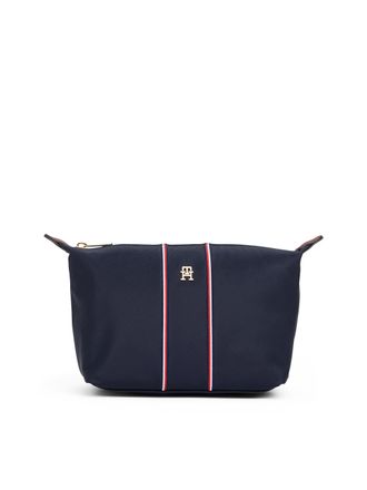 Tommy Hilfiger Kosmetiktasche TOMMY HILFIGER TH ICON WASHBAG NYLON CORP, Gr. B/H/T: 29cm x 14,5cm x 13,5cm, blau (dunkelblau), Leder, Textil, Taschen Kosmetiktasche,