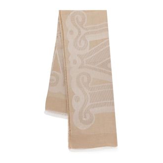Max Mara Zweifarbiger Schal mit Logo-Intarsien und Fransen - - Accessories - Damen - Beige - ONE SIZE