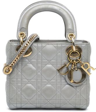 Dior Hobo Bags - Mini Metallic Lambskin Cannage Lady Dior - Gr. unisize - in Grau - f&uuml;r Damen