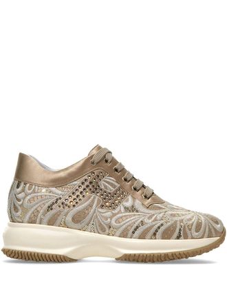 Hogan baskets Interactive à fleurs brodées - Tons neutres