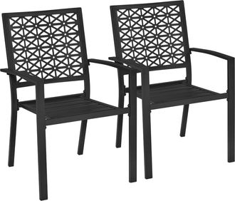 Yaheetech 2-er Set Metallstuhl Outdoor-Esszimmerstuhl bis 136 KG Belastbar Stapelbarer Gartensessel aus Metall 58 &times; 59,5 &times; 89 cm LxBxH Schwarz