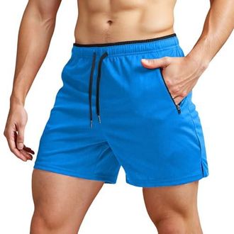 Generic Short de course pour homme avec poches &agrave; fermeture &eacute;clair, pour gym, entra&icirc;nement sportif, 12,7 cm, bleu ciel, XL