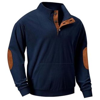 Generic Pull sans capuche pour homme - Manches longues - T-shirt dext&eacute;rieur avec 1/4 bouton - Pull de transition - Haut de loisirs - Confortable - Doux - Coup
