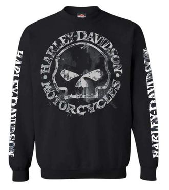 Harley-Davidson Harley-Davidson Mens Willie G Skull Sweatshirt, Black Crew Pullover 30296649